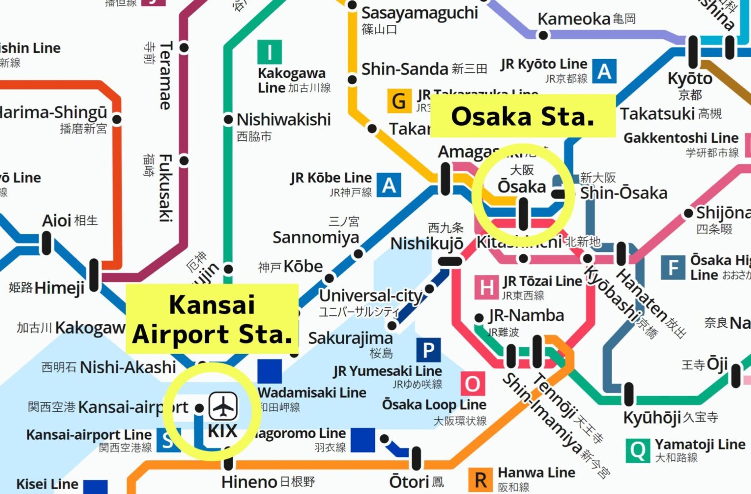 Directions from JR Osaka Station to Kansai International Airport by train | Scroll Map Japan