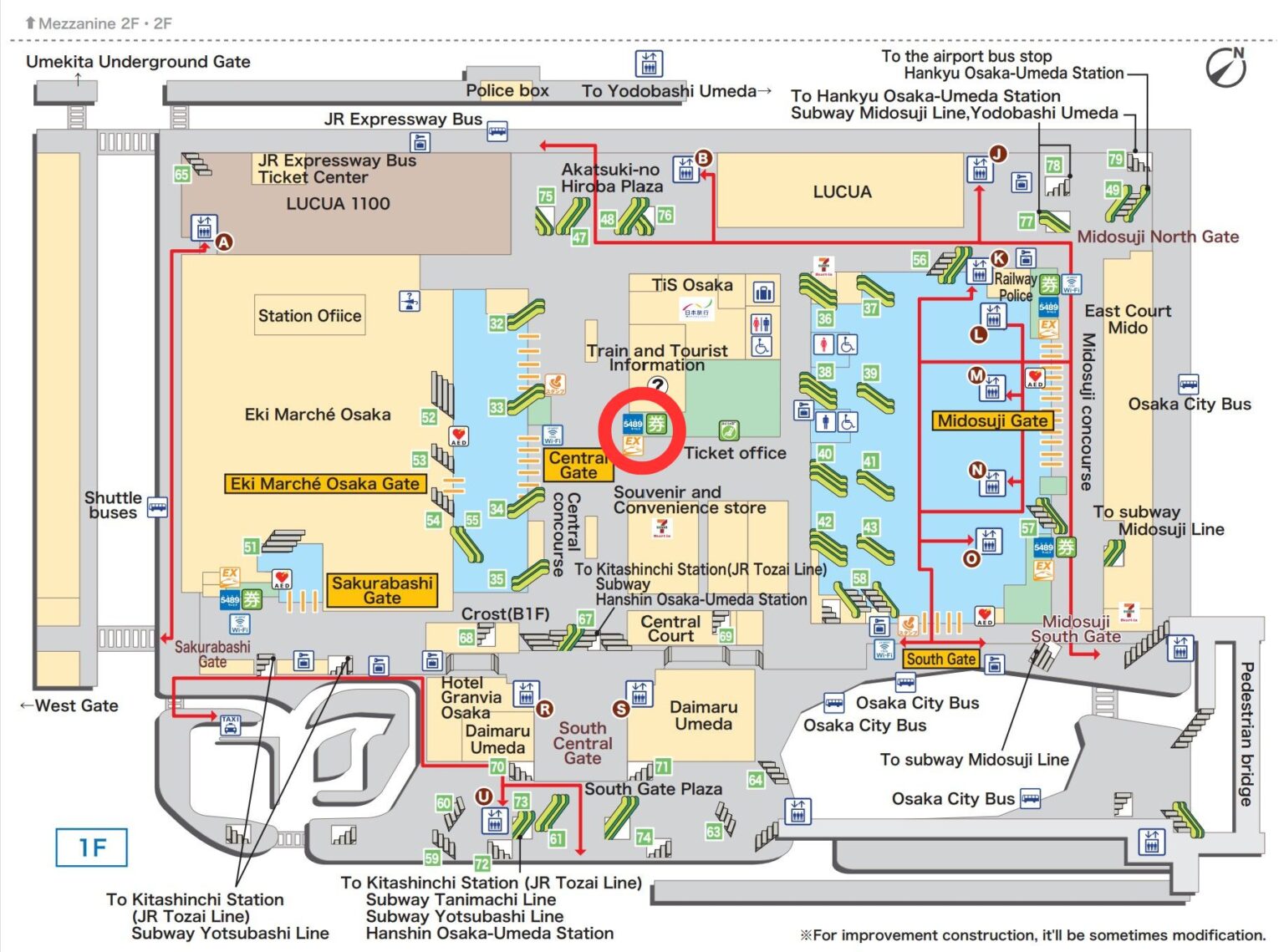 【Osaka station】Locations of ticket machines where e-tickets can be ...